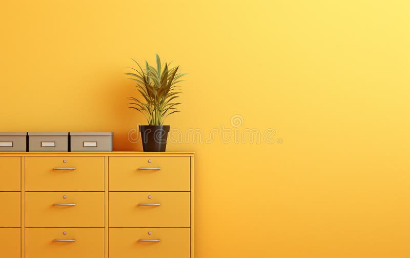 Wall-Mounted Yellow Background Filing Cabinet Stock Illustration ...