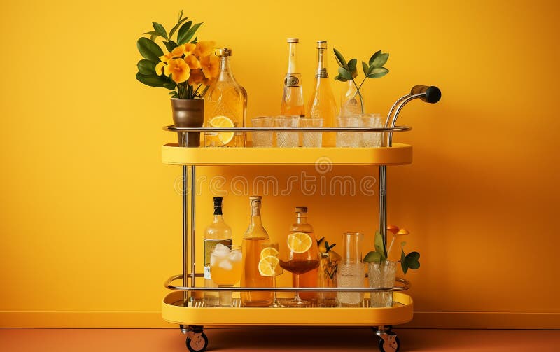 Wall-Mounted Yellow Bar Cart -Generative Ai Stock Illustration ...