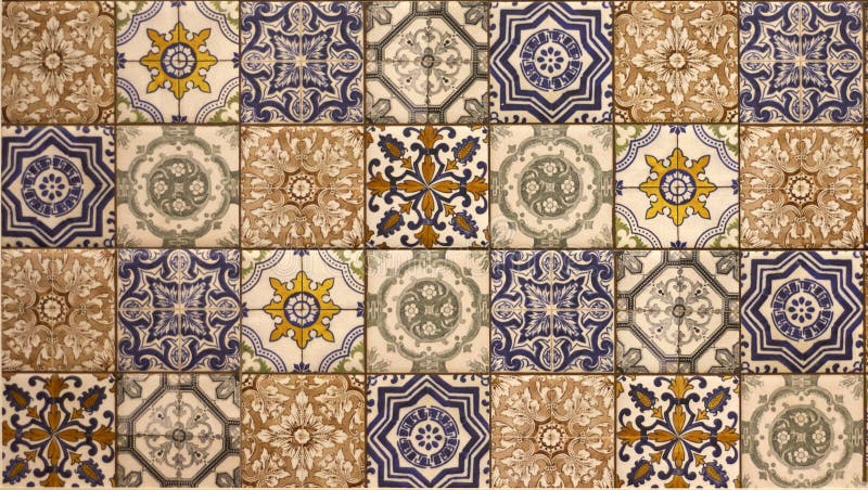 Wall of Multicolored Tiles with Ethnic Patterns Pottery Retro Stock ...