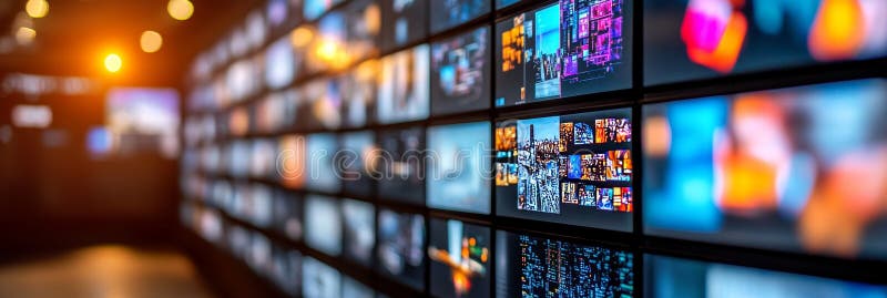 Wall of Multiple Screens Displaying Data, Video Feeds and Codes in a ...