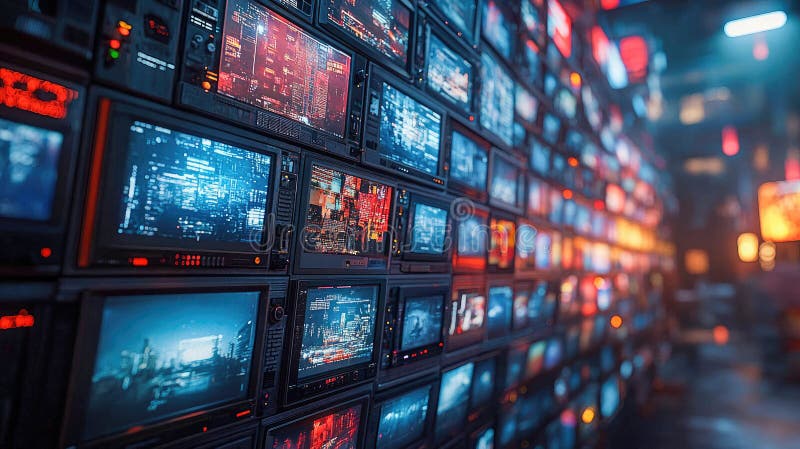 A Wall of Multiple Television Screens Displaying Different Channels and ...