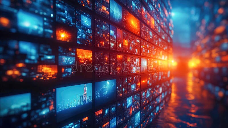 A Wall of Multiple Television Screens Displaying Different Channels and ...