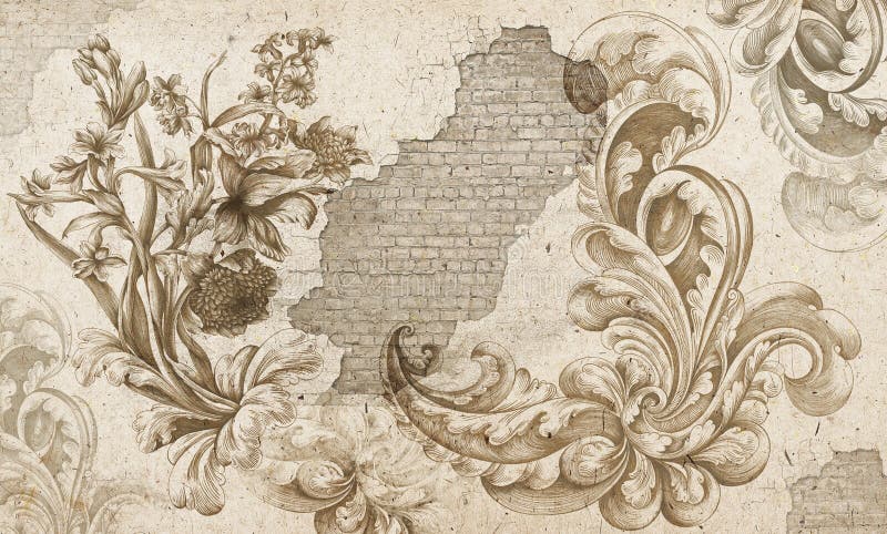 Flowers on a Brick Wall. Beautiful Patterns on the Wall Stock ...