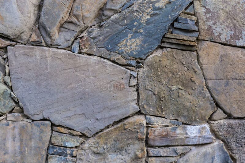 Wall of Natural Flat Stones Different Sizes in Overcast Day Stock Photo ...