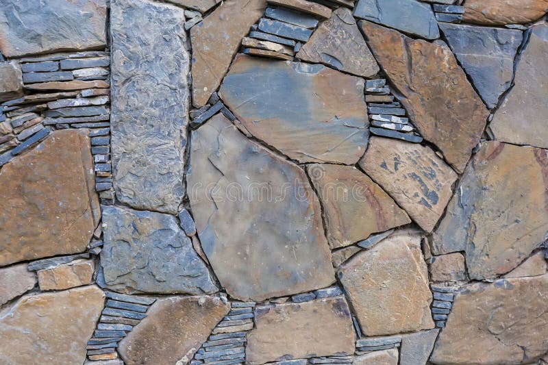 Wall of Natural Flat Stones Different Sizes in Overcast Day Stock Image ...