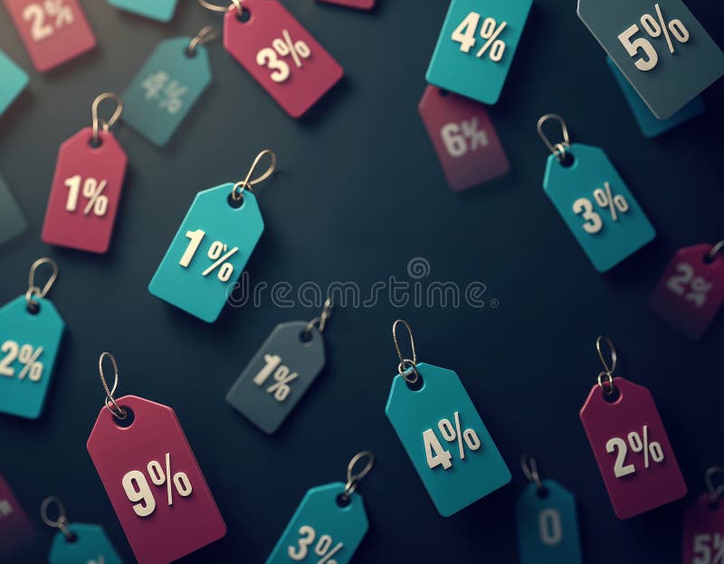 A Wall with a Number of Tags that Say Varies Numbers of Percentage ...