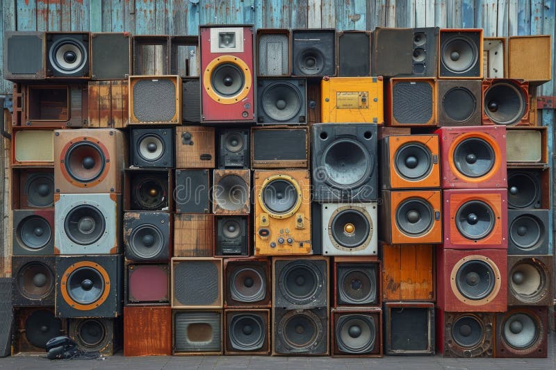 Wall of Old Music Audio Speakers Stock Photo - Image of wall ...