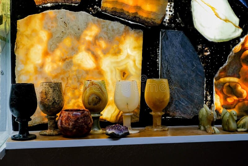 Wall with Onyx Stone Inserts. a Sunbeam Shines on the Stone Stock Image ...
