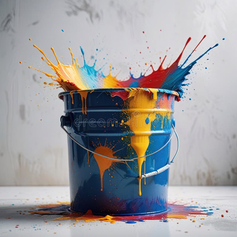 Wall Paint Bucket with Multicolor Paint Splash in Motion Stock ...