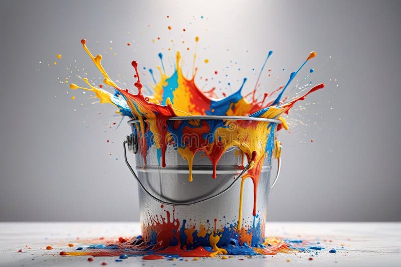 Wall Paint Bucket with Multicolor Paint Splash in Motion Stock ...