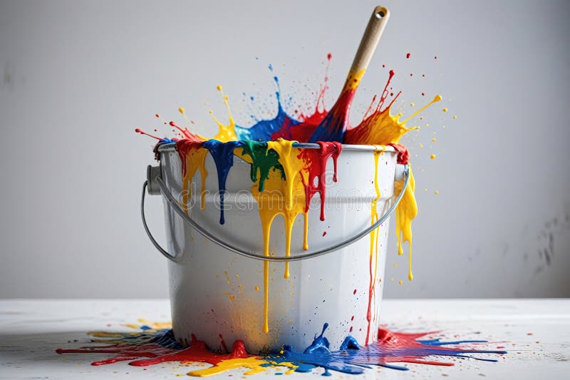 Wall Paint Bucket with Multicolor Paint Splash in Motion Stock ...
