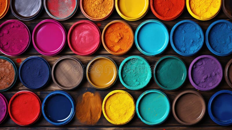 A Wall of Paint Pots and Pans with Different Colors, AI Stock ...
