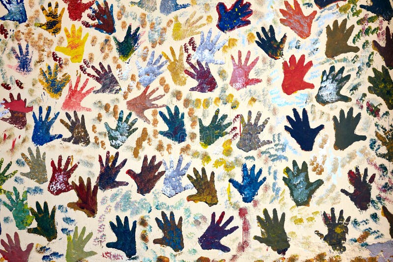 Wall Painted with Several Hand Palm Marks. Stock Image - Image of ...