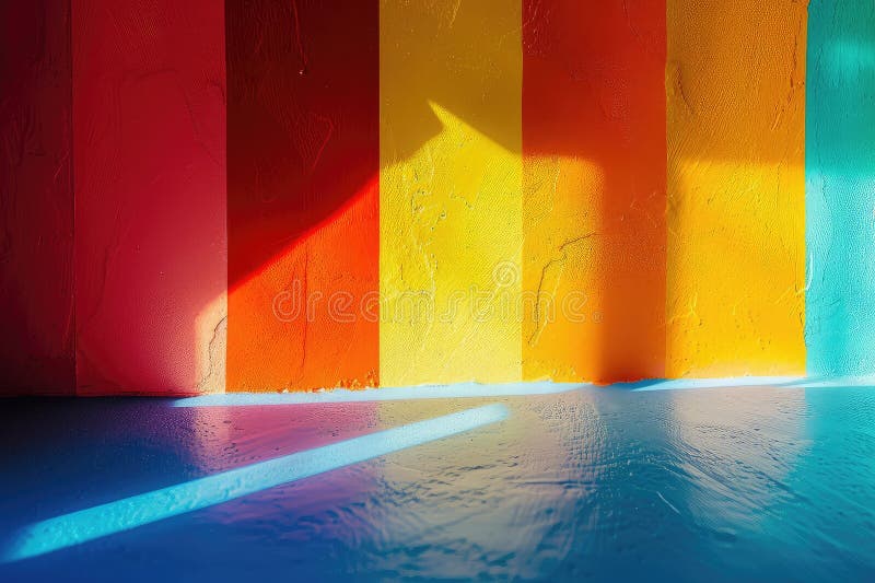 A Wall Painted in Vibrant Colors with a Reflection of Light Creating a ...
