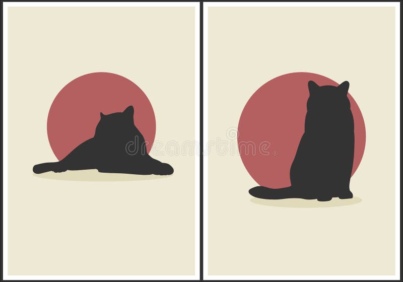 Wall Painting with a Cat and the Sun Behind a Silhouette of a Cat Stock ...
