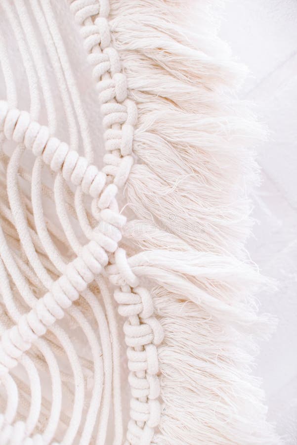 Wall Panel in Boho Style Made of Cotton Threads of Natural Color Stock ...