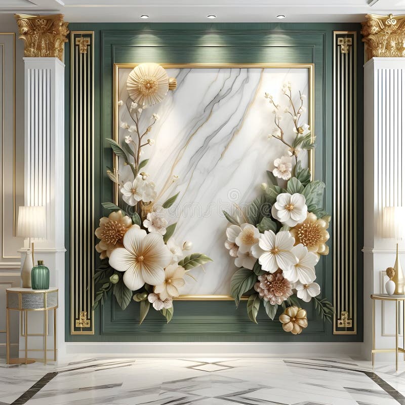 Wall Panel Interior Marble and Column Green and Gold Ai Generator Stock ...