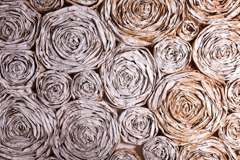 Wall with Paper Flowers. Handmade Craft Creative Abstraction Background ...