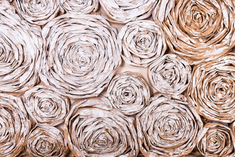 Wall with Paper Flowers. Handmade Craft Creative Abstraction Background ...
