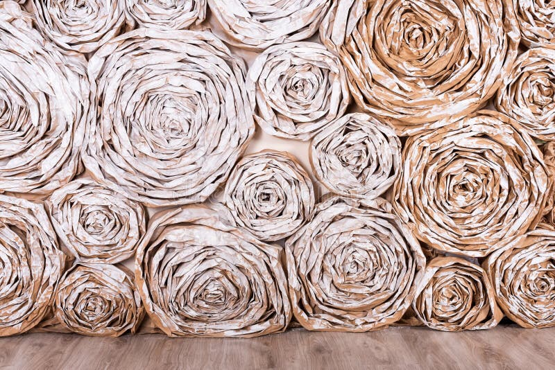 Wall with Paper Flowers. Handmade Craft Creative Abstraction Background ...