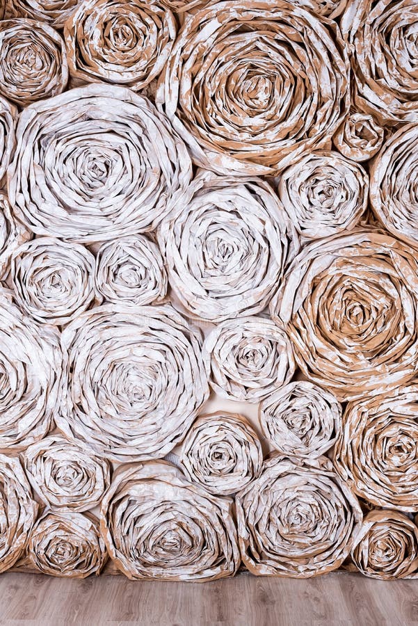 Wall with Paper Flowers. Handmade Craft Creative Abstraction Background ...