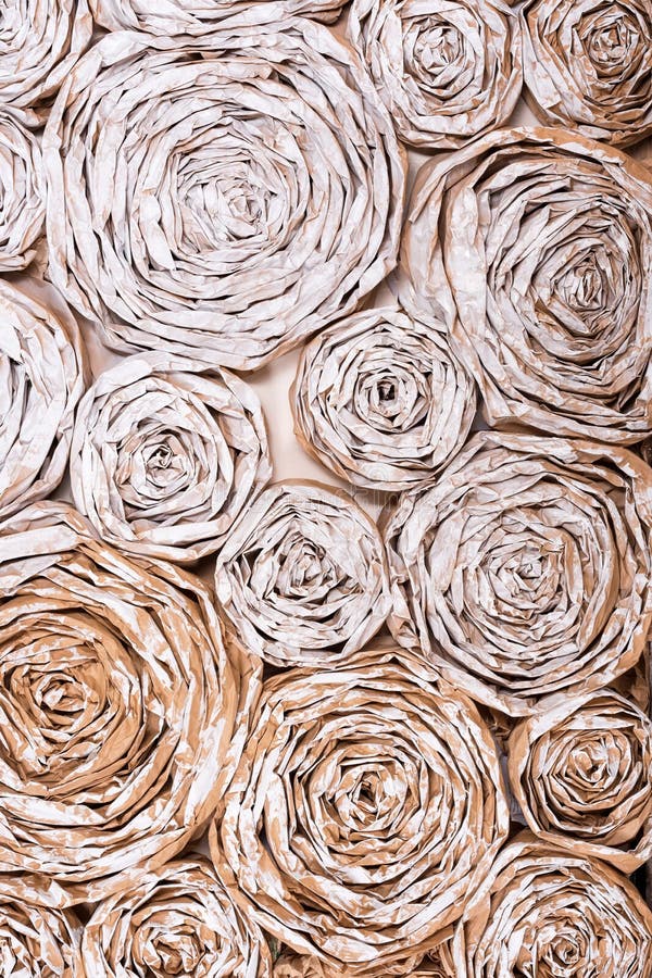 Wall with Paper Flowers. Handmade Craft Creative Abstraction Background ...
