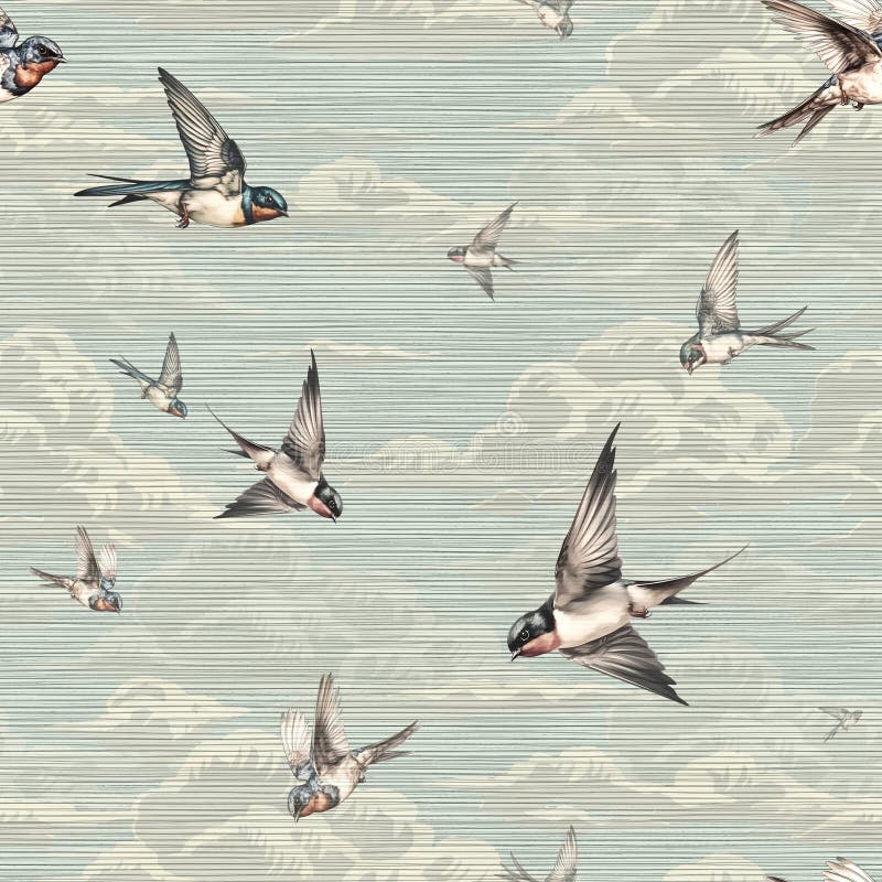 Wall Paper Vintage Swallow Bird Pattern Flying in the Sky with a Blue ...