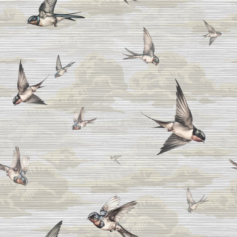 Wall Paper Vintage Swallow Bird Pattern Flying in the Sky with a White ...