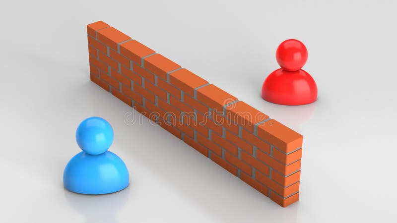 Wall between and People on Grey. 3d Render Stock Illustration ...