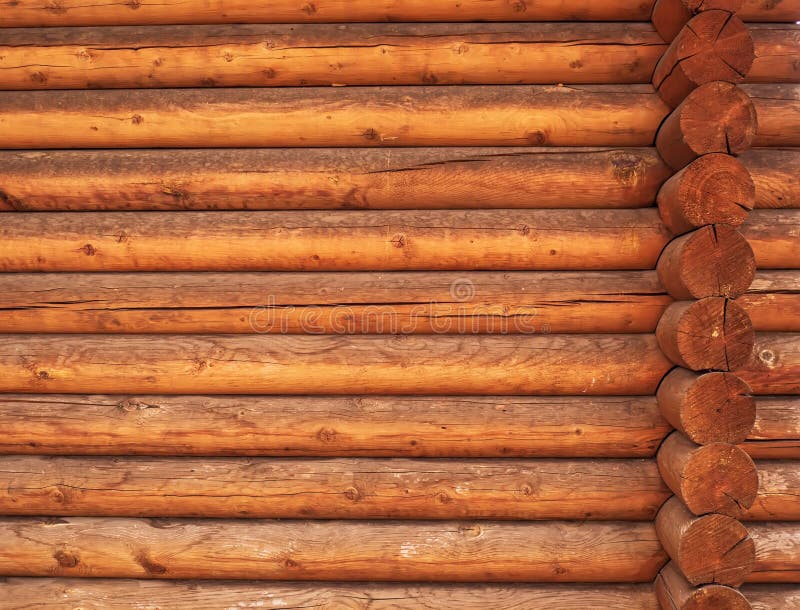 A Wall of the Pine Round Timbers. Wooden Texture Stock Image - Image of ...