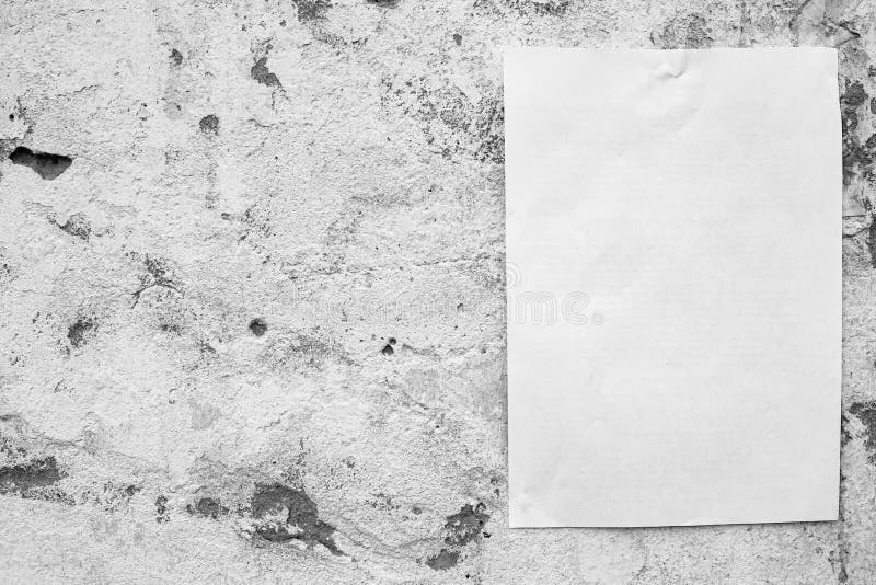 Wall with Plaster and Paint Stains with a Sheet of Paper for an Ad or ...