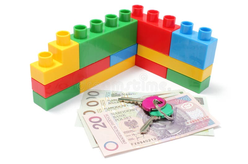 Wall of Colorful Building Blocks on Housing Plan. Building Home Concept ...