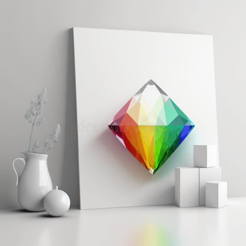 Wall Poster Mockup Dazzling Diamond-shaped Crystal, with a Rainbow of ...
