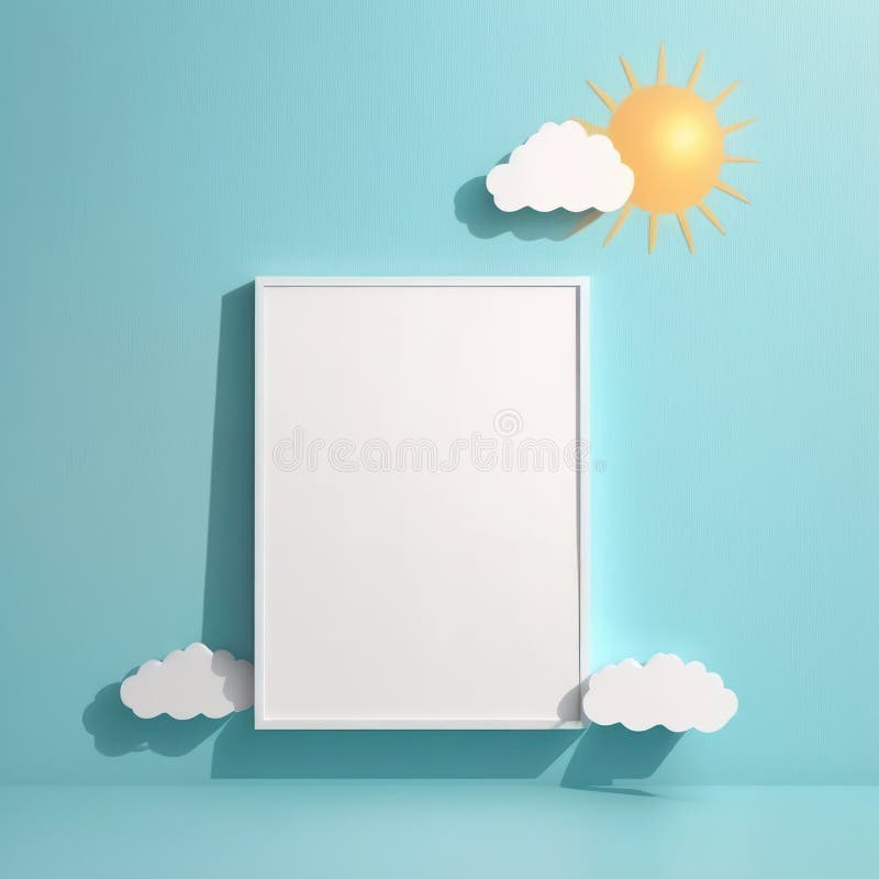 Wall Poster Mockup Sun and Clouds AI Generation Stock Illustration ...