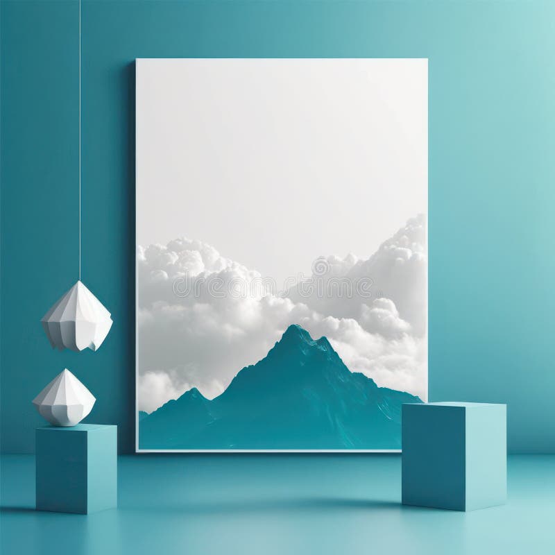 Wall Poster Mockup Turquoise Clouds and Indigo Mountains AI Generation ...