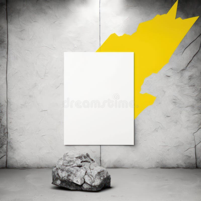 Wall Poster Mockup Yellow Lightning and Rocks AI Generation Stock Image ...