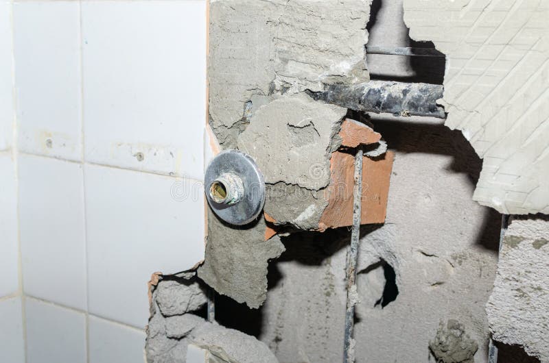 Wall reconstruction works stock photo. Image of demolish - 156715280