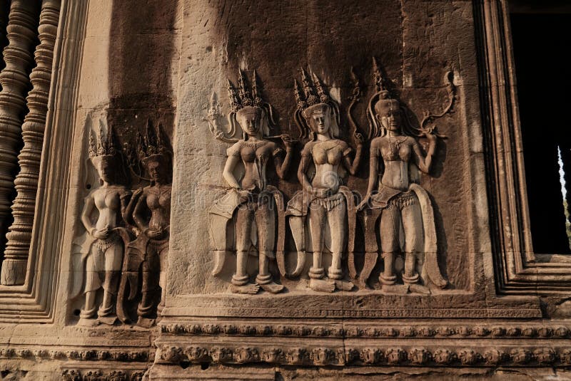 Wall Relief at Angkor Wat Temple Stock Photo - Image of wall, temple ...
