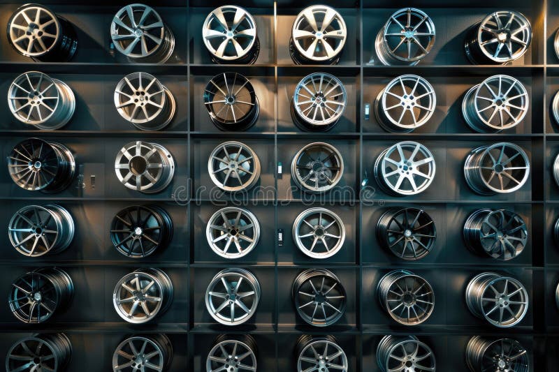 A Wall of Rims on Display in a Store. Ideal for Automotive and Retail ...