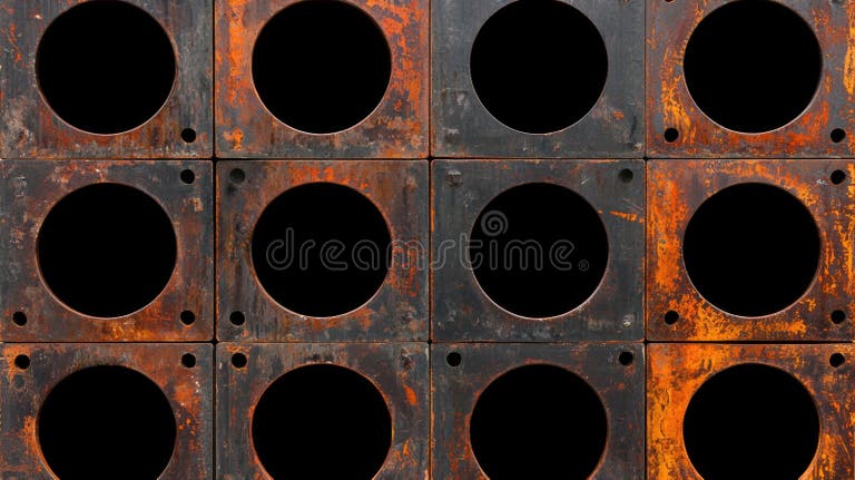 A Wall of Rusted Metal Circles. Stock Image - Image of rust, contrast ...