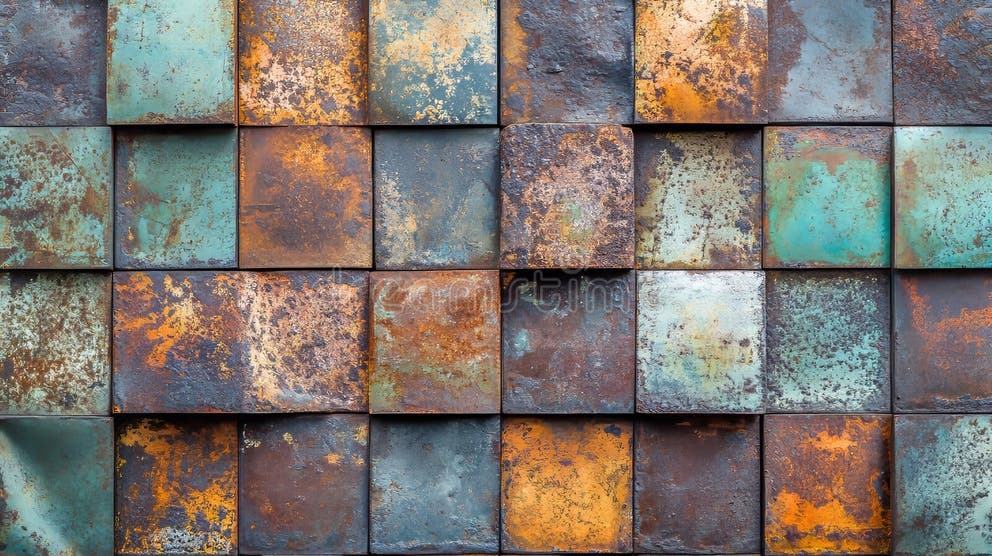 A Wall with a Rustic Metallic Texture, Composed of Square Panels in ...