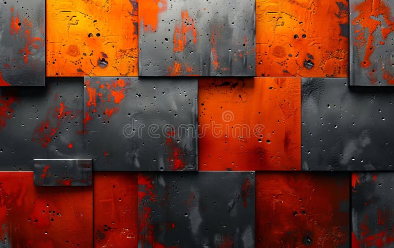 A Wall with Rusty Metal and Black Squares Stock Photo - Image of square ...