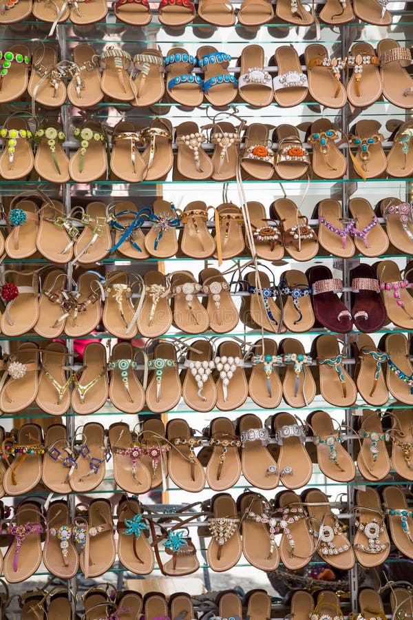 Wall of Sandals stock photo. Image of wardrobe, shopping - 38156636