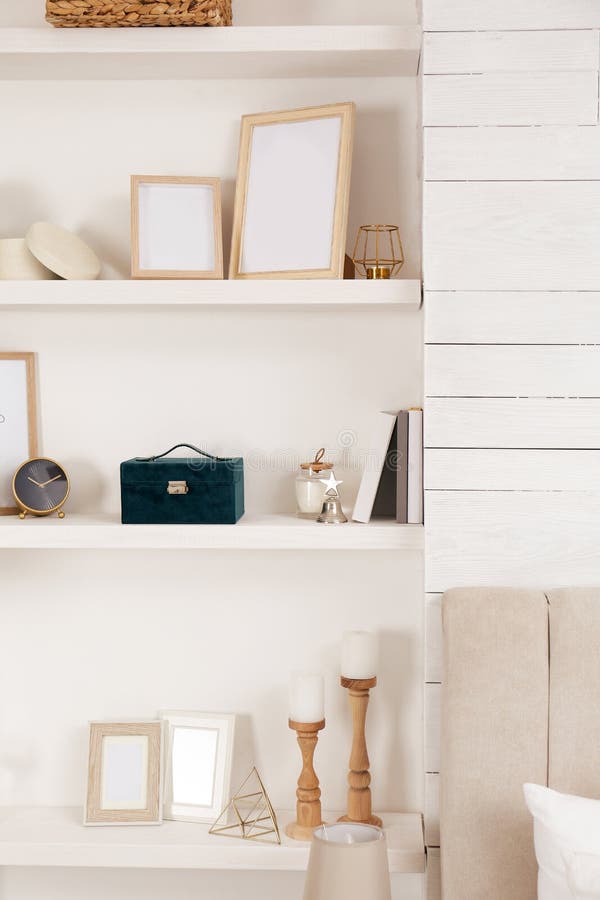 Wall Shelves with Beautiful Decor Elements Indoors. Interior Design ...