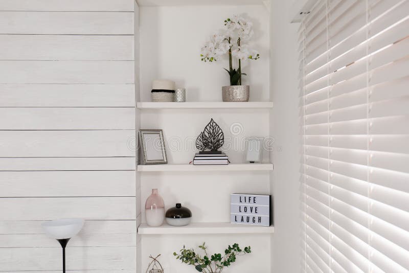 Wall Shelves with Beautiful Decor Elements Indoors. Interior Design ...