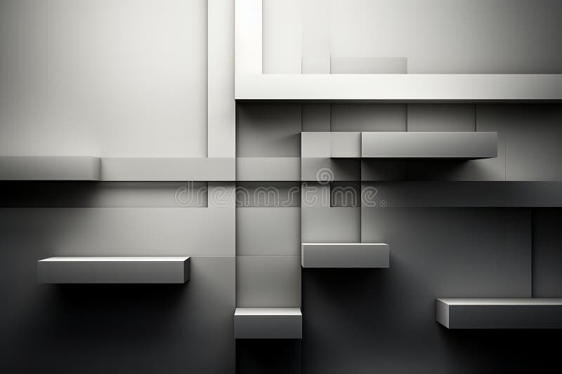 Wall with Shelves in Black and White Stock Photo - Image of modern ...