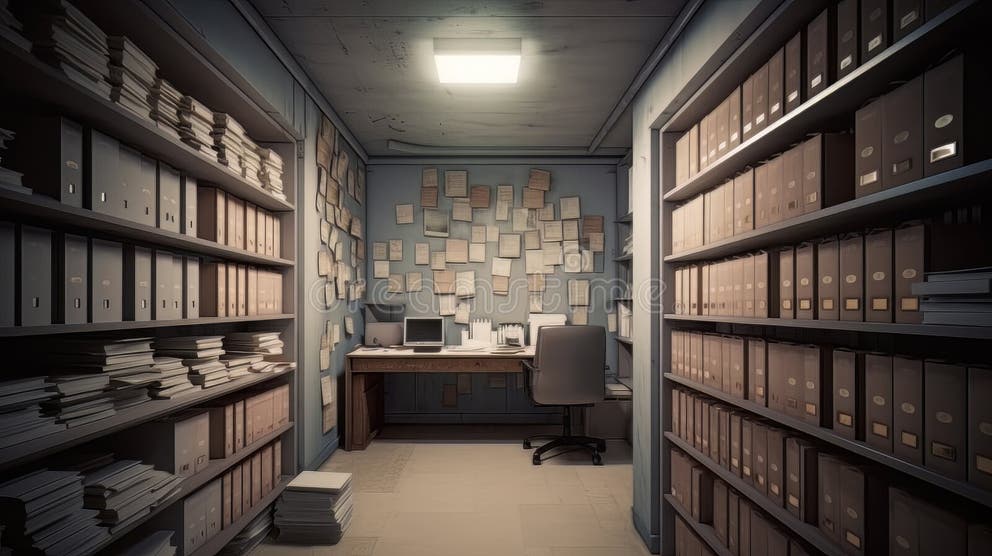 Wall from Shelves with File Binders, an Office Room with Papers and ...