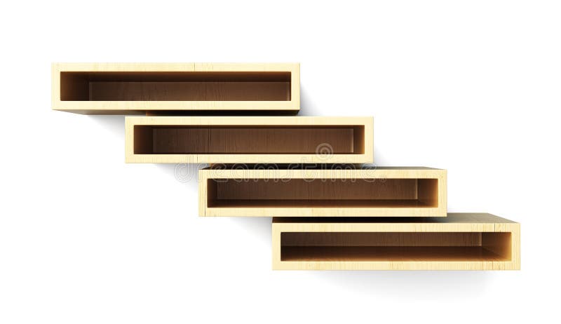 Wall Shelves Front View Isolated on White Background. 3d Renderi Stock ...