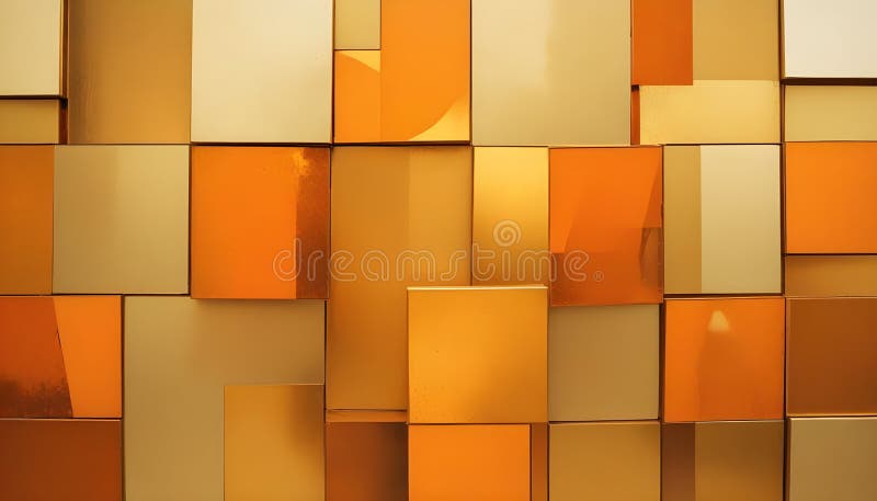 A Wall of Shiny, Metallic Gold and Orange Rectangular Tiles Creates a ...