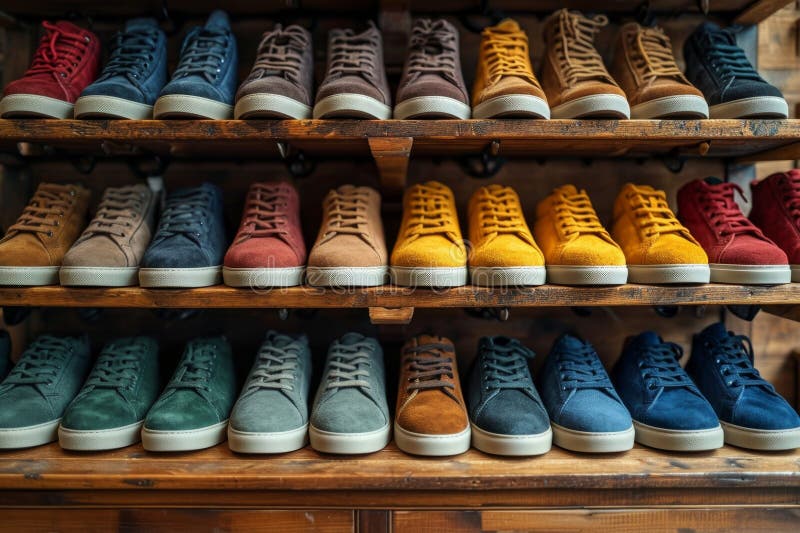 A Wall with Shoes Inside the Store. There are Many Different Shoes on ...